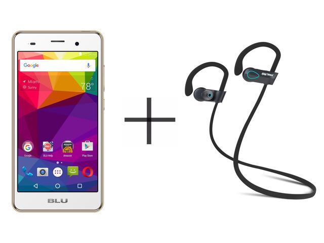 BLU Dash X2 D110U Unlocked GSM Smartphone, Gold + SHARKK Flex 2o Wireless Bluetooth WaterProof ...
