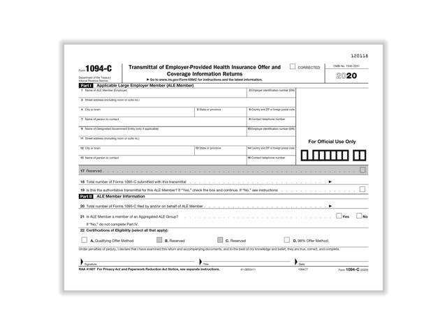1094-C Transmittal of Employer-Provided Health Insurance & 1095C ...