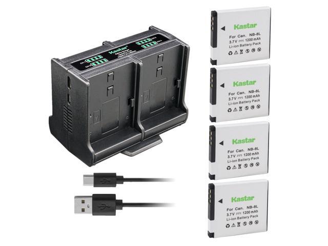 Kastar 4-Pack Battery and Quadruple Charger Compatible with Canon NB-8L NB8L, NB-8LH NB8LH ...