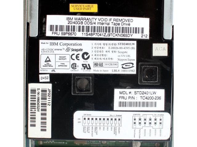 Refurbished: IBM 59P6670 20/40GB DDS/4 INTERNAL TAPE DRIVE, STD2401LW ...