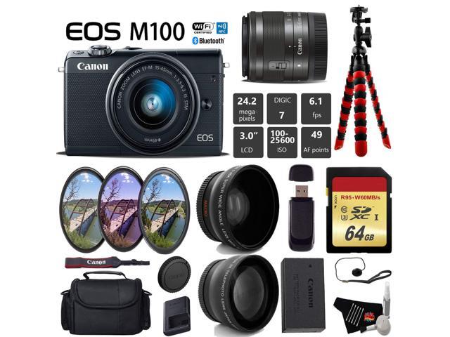 Canon EOS M100 Mirrorless Digital Camera (Black) with 15-45mm Lens + UV ...