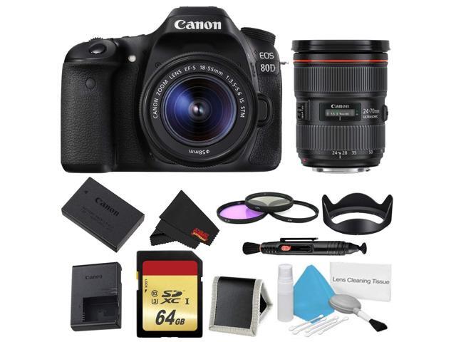 Canon EOS 80D DSLR Camera with 18-55mm Lens Bundle w/ 3 Piece Filter ...