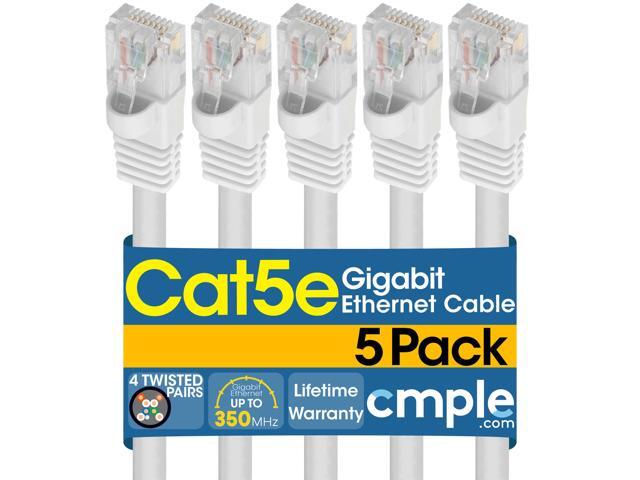 Cmple - [5 PACK] 1.5 Feet Cat5e Cable, Ethernet Patch Cord, White Cat5 ...