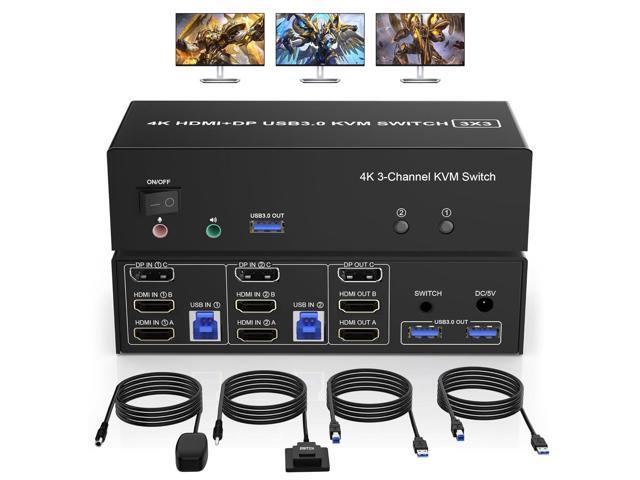 [2 HDMI + 1 Displayport] KVM Switch 3 Monitor 2 Computers, 4K@60Hz ...