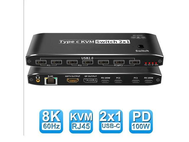 2x1 Type C KVM Switch, 8K Thunderbolt 4 USB C KVM Switch with Ethernet ...