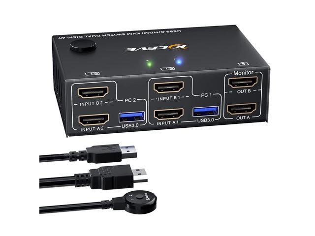 USB 3.0 Dual Monitor KVM Switch HDMI 2 Port 4K @60Hz Simulation EDID ...