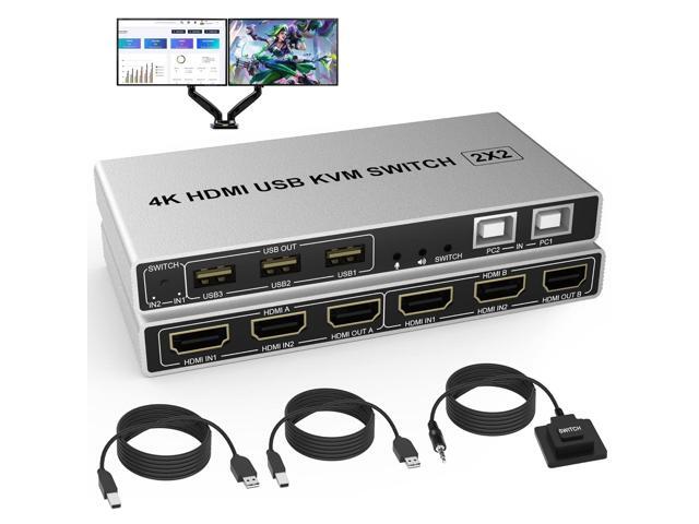 Dual Monitor HDMI KVM Switch 2 in 2 Out, 2 Port 4K@60Hz HDMI KVM Switch ...