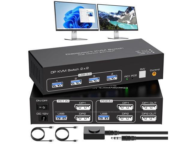 Dual Monitor DisplayPort KVM Switch 2 in 2 Out, 2 Port Displayport 1.4 ...