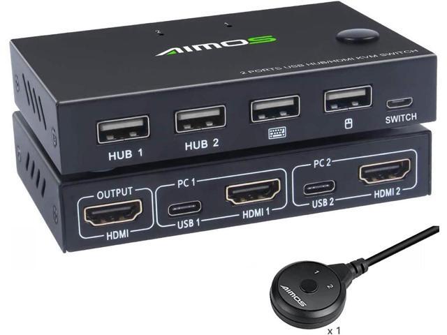 KVM Switch HDMI 2 Port Box, AIMOS USB and HDMI Switches 4 USB Hub, UHD ...