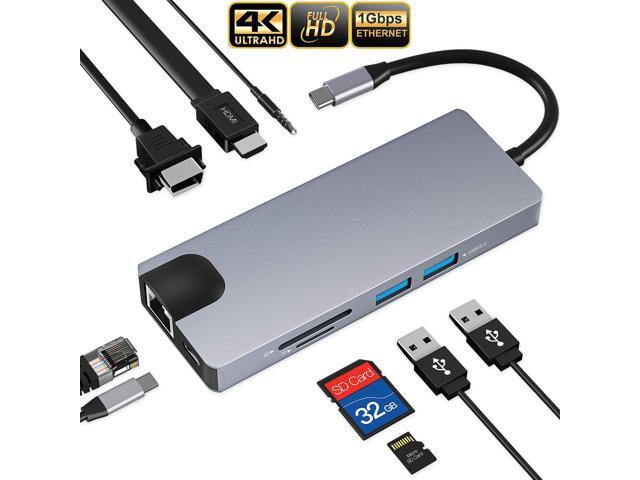 USB C Hub 9-in-1 Type C Hub with Gigabit Ethernet Port 2 USB 3.0 Ports ...