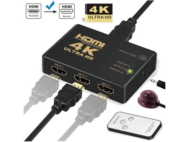HDMI Mini Switcher 3 in 1 Out, 3-Port HDMI Switcher Splitter with IR ...