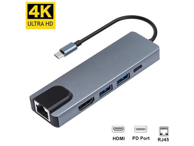 4K USB C Hub to Gigabit Ethernet Rj45 Lan 5 in 1 USB Type C Hub Adapter ...