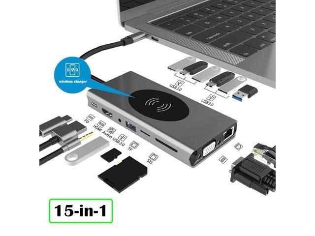 15 in 1 Docking Station, Type C Multiport Adapter for MacBook Pro/Air ...