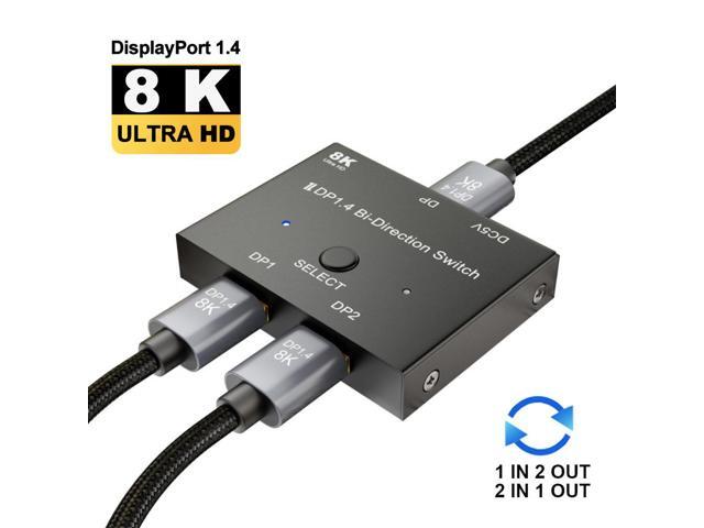 Displayport Switch, Bi-Directional Manual DP 1.4 Switch 2 in 1 Out/1 in 2 Out DP Switch, 3D UHD ...