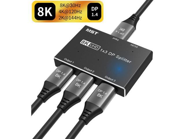LUOM DisplayPort Splitter 1 in 3 Out 8K 30Hz 4K 144Hz DP 1.4 Triple ...