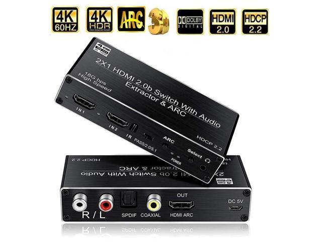 4K@60Hz HDMI Switch 2x1, 2 Port HDMI2.0b Switch Box with Optical ...