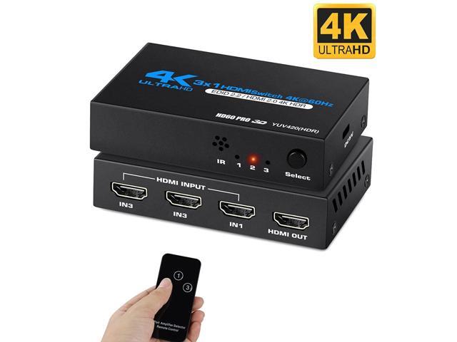 4K HDR 3 in 1 Out HDMI Switch, 3 Ports 4K 60Hz HDMI 2.0 Switcher ...