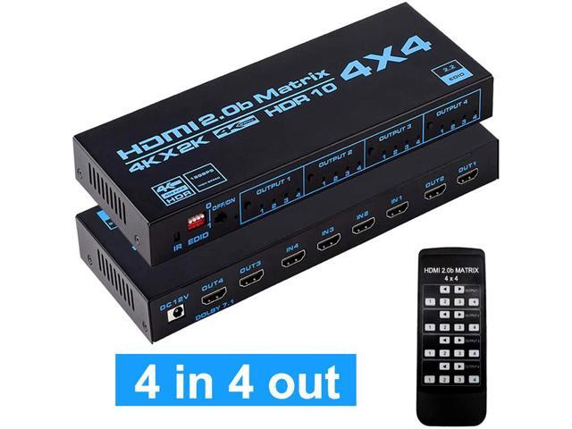 LUOM HDMI Matrix Switch 4x4, 4K@60Hz HDMI Matrix Switcher Splitter 4 in ...