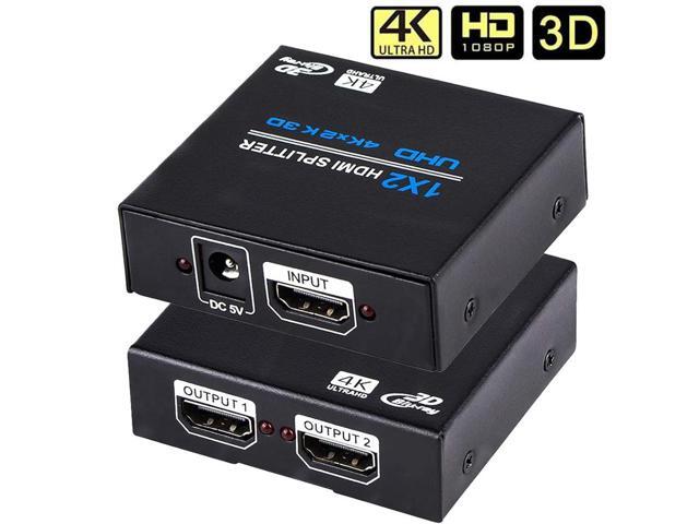 LUOM HDMI Splitter 1 in 2 Out 4K, 2 Port HDMI Splitter Powered Video ...