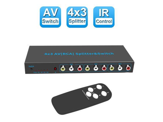RCA Switch AV Splitter, Stereo 4 Way AV Selector RCA Switcher, 4 in 3 Out Composite Video L/R ...