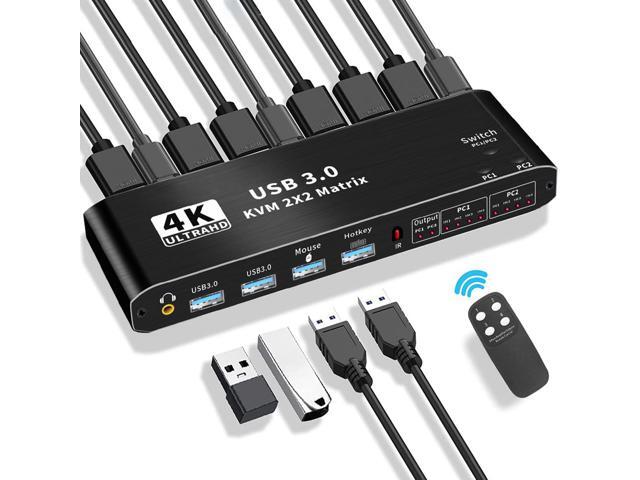 LUOM 2X2 HDMI Matrix KVM Switch 4K HD Switch USB Keyboard Mouse Sharing ...