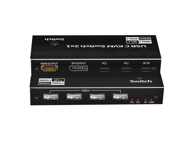 2x1 USB-C KVM Switch Selector for 2 Computers Share Keyboard Mouse Printer and 1 HD 8K Monitor ...