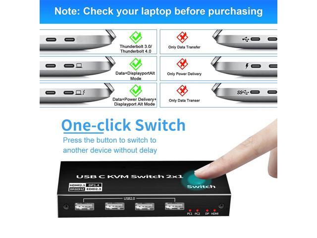8k Usb C Kvm Switch 2x1 2 Port Type C Kvm Switch 8k 60hz 2 Port Box 4k 120hz For 2 Computers
