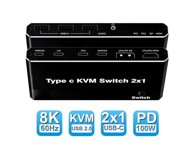 8K USB-C KVM Switch 2X1, 2 Port Type-C KVM Switch 8K 60Hz 2 Port Box 4K 120Hz Support 2Port 100W ...