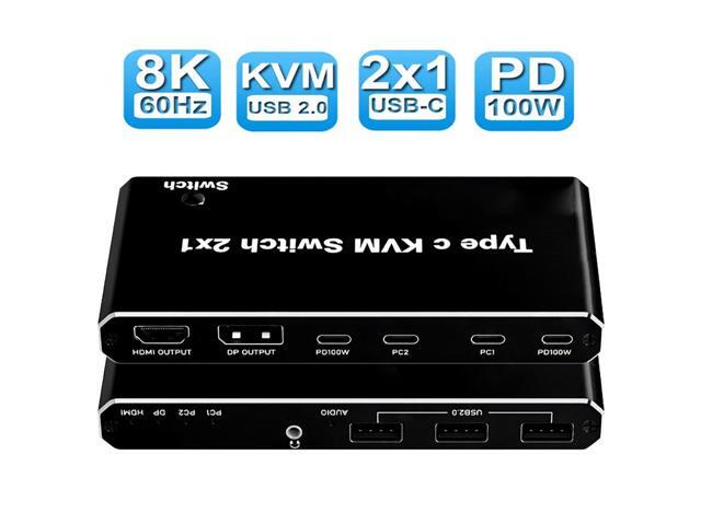 2x1 USB-C KVM Switch Selector 2-Port 100W PD for 2 Computers Share Keyboard Mouse Printer and 1 ...