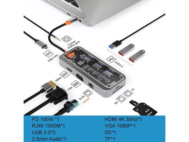 Transparent USB-C Hub (10-in-1) with 4K HDMI&VGA Display, 3 x USB-A ...
