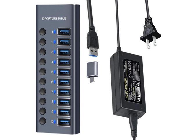 USB 3.0 SuperSpeed 10-Port Hub [Durable Aluminum] with 60W (12V / 5A ...
