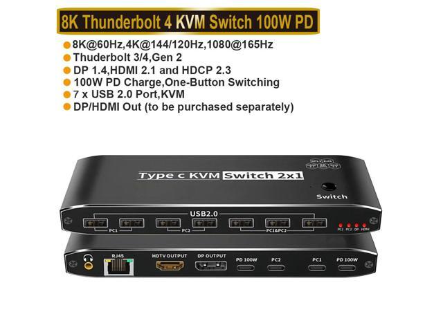 2x1 USB-C KVM Switch Selector 2-Port 100W PD for 2 Computers Share Keyboard Mouse Printer and 1 ...