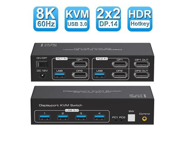 DP kvm Switch 2 Monitors 2 Computers 8K@60hz DP USB 3.0 kvm switches ...