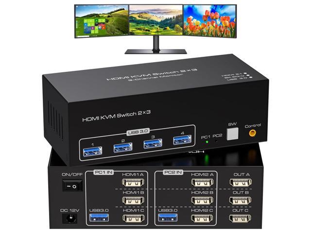 4K 120Hz HDMI Exclusive KVM Switch 3 Monitors 2 Computers , with 4 USB ...