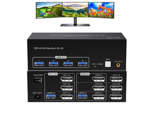 Displayport kvm Switch 3 Monitors 2 Computers 8K@60hz USB 3.0 DP kvm ...
