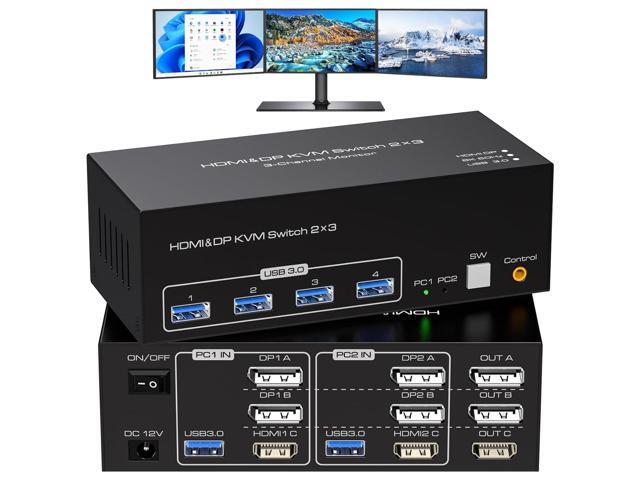 USB 3.0 HDMI+2DP KVM Switch 3 Monitors 2 Computers 8K@60Hz 4K@120Hz ...