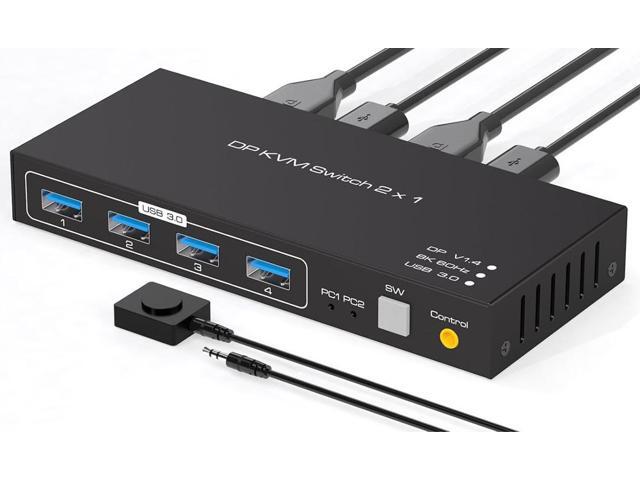 Display Port KVM Switch,8K@60Hz 4K@144Hz DP KVM Switch 1 Monitor 2 ...