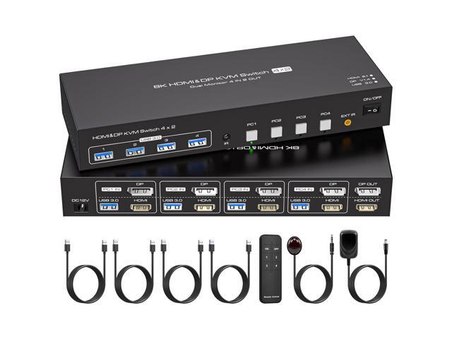 LUOM 4K 120Hz HDMI DisplayPort KVM Switch 2 Monitors 4 Computers, [HDMI ...