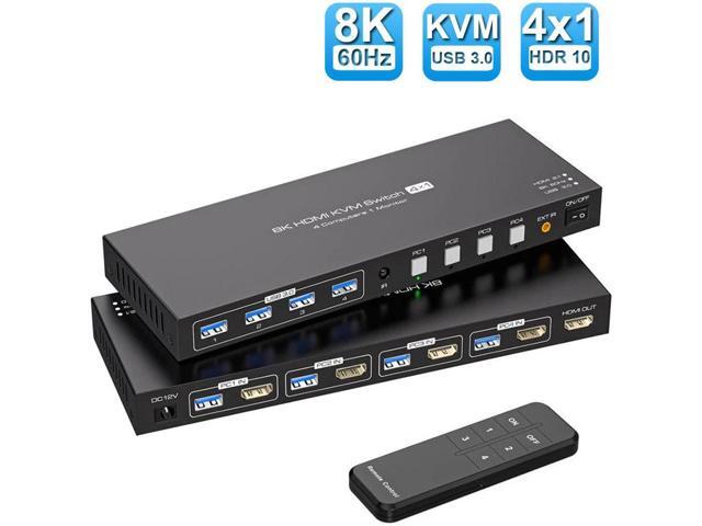 LUOM 4X1 HDMI KVM Switch 1 Monitors 4 Computers Display Port 8K HDMI ...