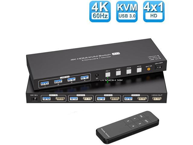 LUOM 4X1 HDMI KVM Switch 1 Monitors 4 Computers Display Port 4K HDMI ...