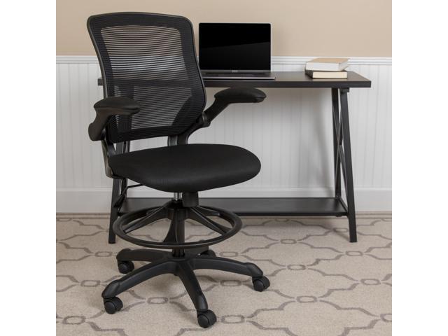 Mid-Back Black Mesh Ergonomic Drafting Chair with Adjustable Foot Ring and Flip-Up Arms - Newegg.com