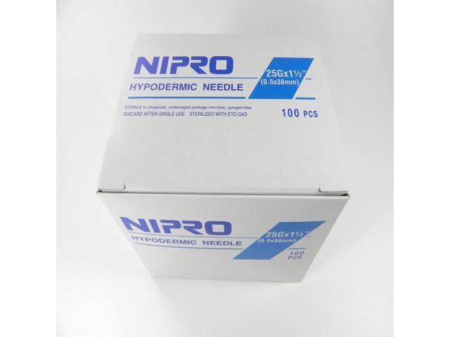 Nipro Hypodermic Sterile Needles Size 25G X 1 1/2 - 100 Per box ...