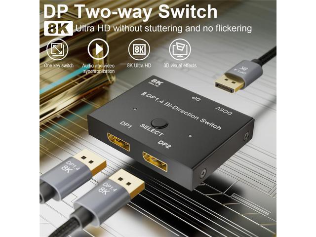 DisplayPort Switch 8K DP Switcher, DP 1.4 Switch Bi-Directional 2in 1Out/1in 2Out Support 8K ...