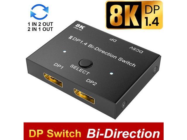 DisplayPort 1.4 Splitter Switch 8K, DP 1.4 Switcher 2 in 1 Out 8K@30Hz ...