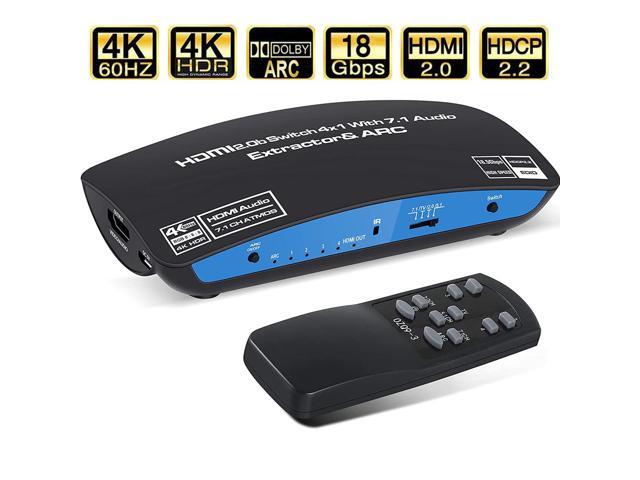 4K@60Hz HDMI Switch 4x1 with 7.1CH atmos Audio Extractor, 4 Port HDMI2 ...