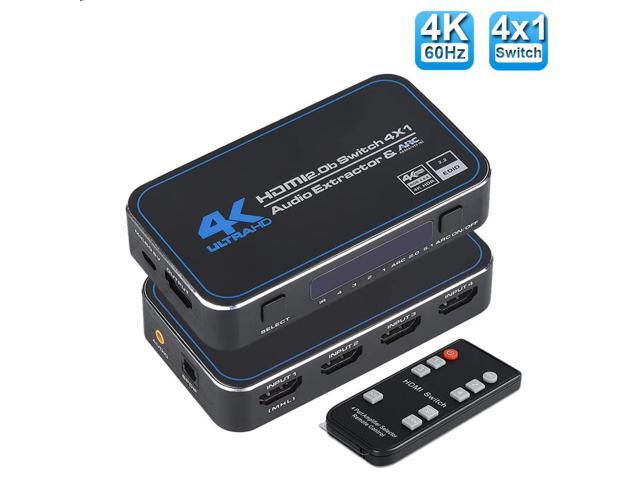 4K@60Hz 4x1 HDMI Switch Audio Extractor, HDMI 2.0b Switch 4 in 1 Out ...