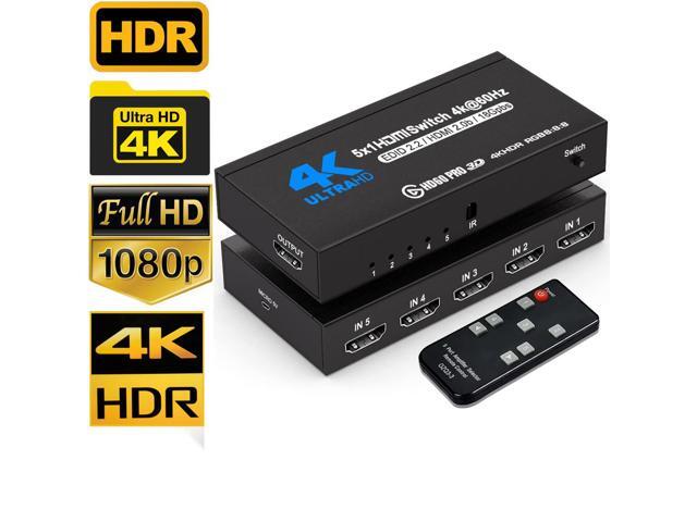 4K HDMI Switch 5x1, 5 Port HDMI Selector Switcher 5 in 1 Out with IR Remote Control Support 4K ...