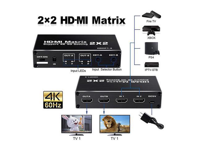 2x2 HDMI Matrix Switch,2 in 2 Out Matrix HDMI Video Switcher Splitter ...