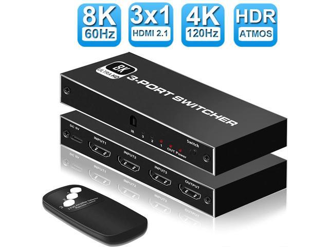 HDMI Switch 4k 120Hz, 8k HDMI Auto Switch with IR Remote Control, HDMI ...