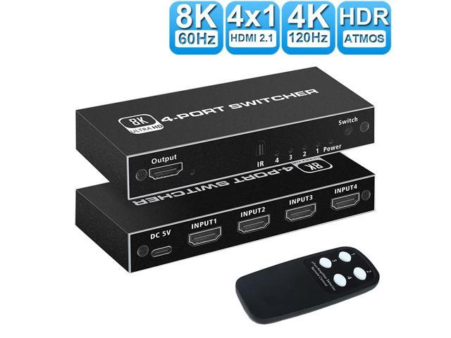 8K@60Hz HDMI Switch, HDMI Switcher Selector Box 4 in 1 Out, 3-Port HDMI ...